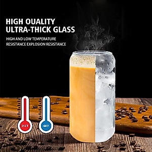 DAMCONME Glass Cups with Lids and Straws 1Pack,Glass Coffee Cups,Glass Cup with Lid for Iced Coffee,Smoothie,Cocktail,Beer,Whiskey,Soda,Matcha,16 Oz Glass Cup with Bamboo Lid,1 Brush