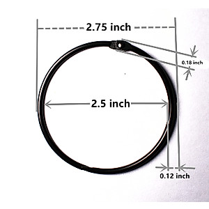 Black Shower Curtain Rings Metal Round Hooks Ring (15 Pack) 2.75 Inch Diameter Electrophoresis Rustproof for Bathroom Shower Rod