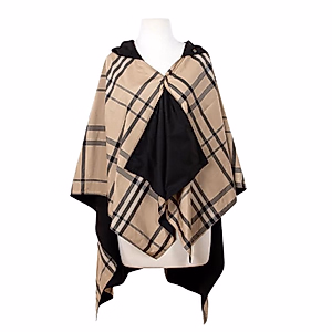 Rainraps Rain Poncho Jacket Waterproof Rain Cape | One-Size Reversible Rainproof Lightweight Gorgeous Fashionable - Water-Repellent, Lightweight & Fast-Drying | Hooded Wrap (Black & Plaid)