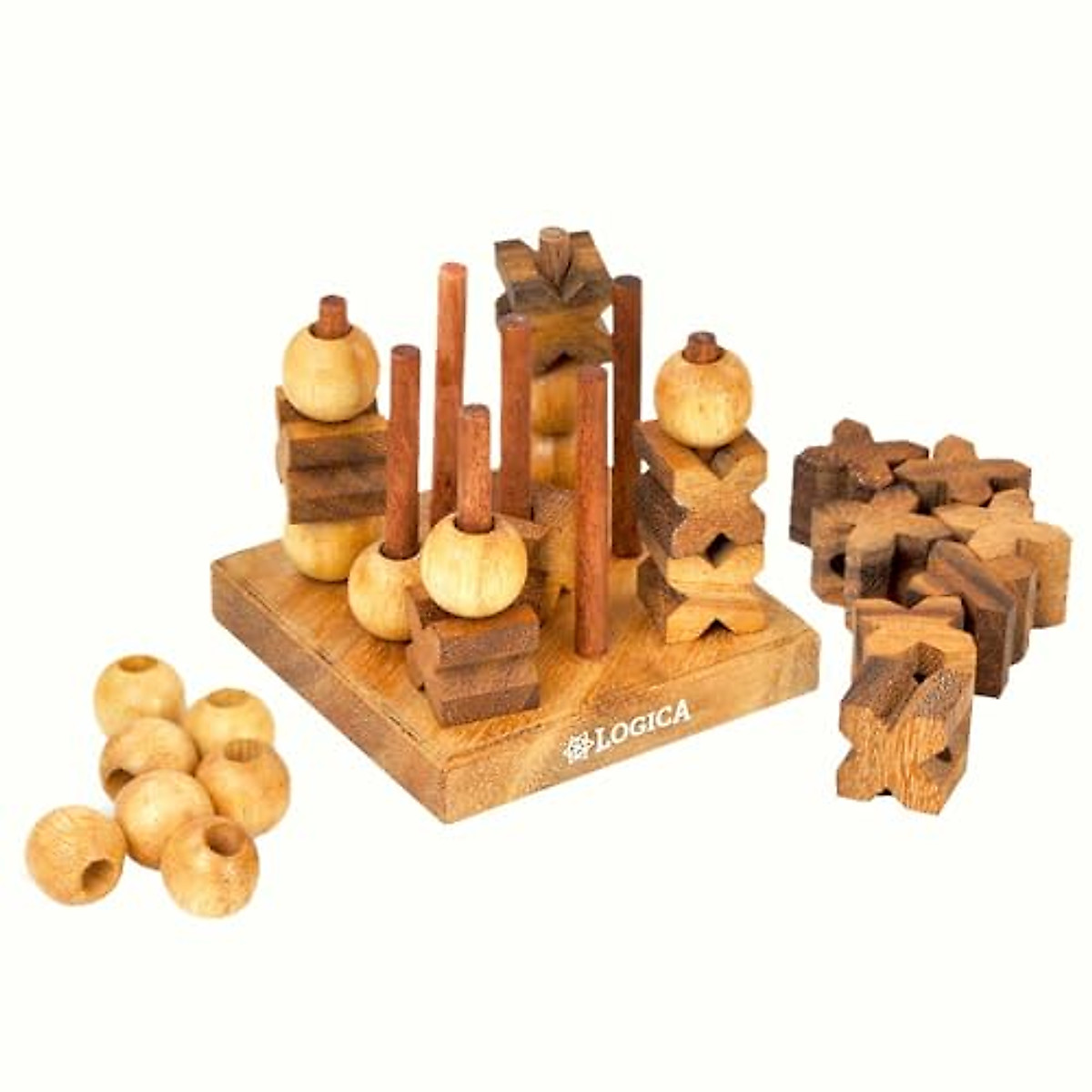 Logica Puzzles Art. Tic-Tac-Toe 3D - Board Game in Fine Wood - Strategy Game for 2 Players - New 3D Strategies