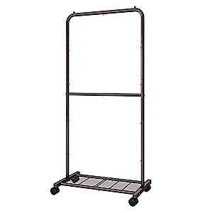 Simple Trending-Double Rod Clothing Garment Rack, Rolling Clothes Organizer on Wheels for Hanging Clothes, Bronze