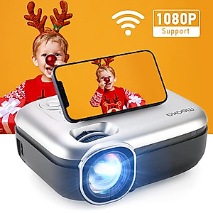 MOOKA WiFi Projector, 1080P Full HD Supported 200" Video Projector, 8000L Mini Projector, Movie Home Theater for TV Stick, Video Games, HDMI/USB/AUX/AV/PS4, iOS Android Smartphone Screen, Carrying Bag