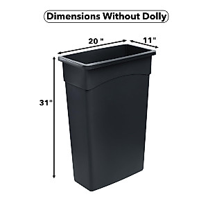 SunSierra 23 Gallon Slim Rectangular Trash Can with Dolly, Garbage Can, Heavy-Duty Wheeled Trash Bin, Rolling Trash Can for Warehouse/Commercial Facilities/Garage - Black