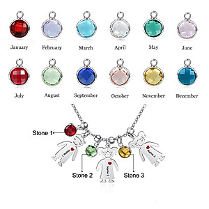 Personalized Children Charms Mothers Necklace with Simulated Birthstones Engraved Boy and Girl Charm Jewelry Infinity Mom Necklace for Women Mother Day (Mothers Necklace with Birthstones, 3 names)