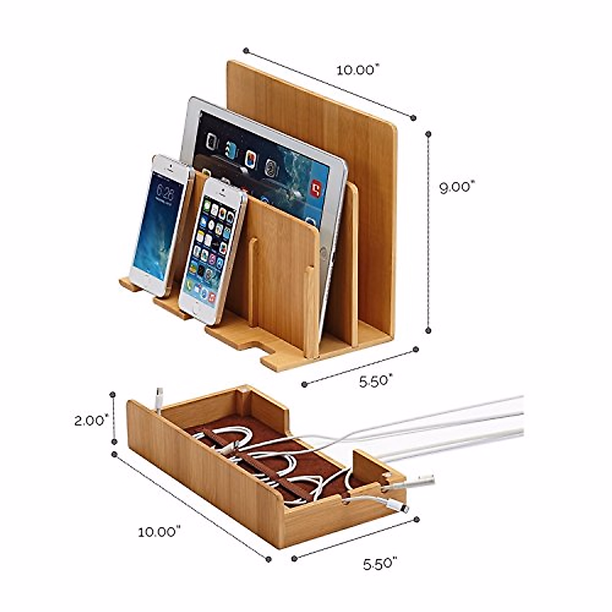 Great Useful Stuff G.U.S. Multi-Device Charging Station Dock & Organizer - Multiple Finishes Available. for Laptops, Tablets, and Phones - Strong Build, Eco-Friendly Bamboo