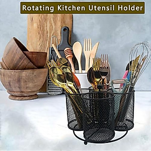 BESSKON 360° Rotating Kitchen Silverware Organizer,Utensil Organizer,4 Compartment Flatware Organizer,Countertop Utensil Holder for Spatula,Knives,Spoons and Forks,Counter Cutlery Caddy for Party