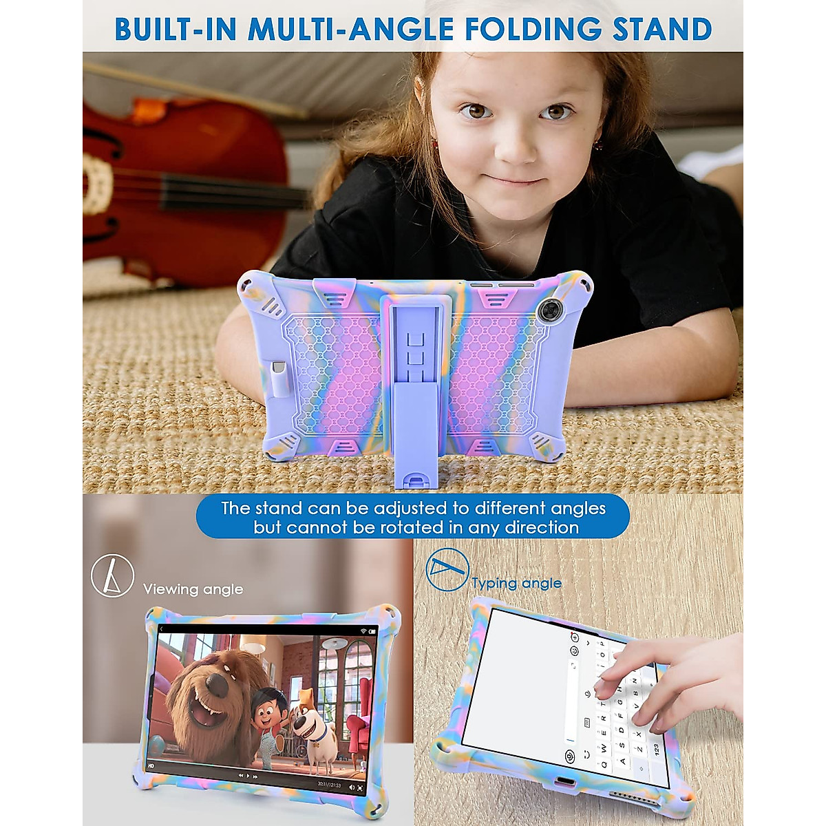 DETUOSI Silicone Case for Lenovo Tab M10 FHD Plus 10.3" 2020 Release (TB-X606X/X606F) with Strap & Stylus Pen, Slim Lightweight Folded Stand Protective Cover for Tab M10 FHD Plus, Rose Red & Purple