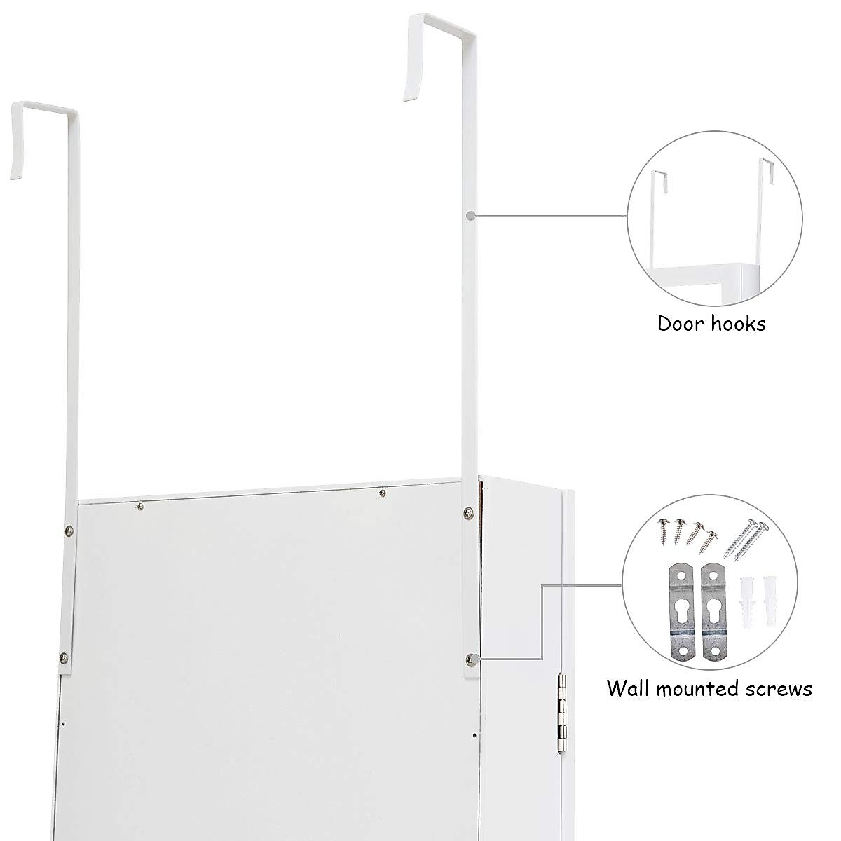 Giantex Wall Door Mounted Mirrored Jewelry Cabinet Jewelry Armoire Storage Organizer with Full Length Mirror Jewelry Cabinets (White)