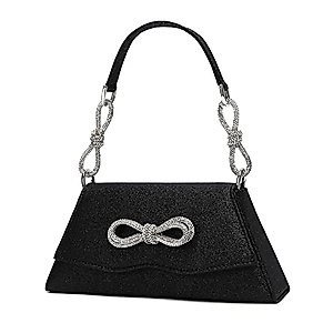 YIKOEE Sparkly Rhinestone Bow Evening Bag Clutch Purses for Women (Black)