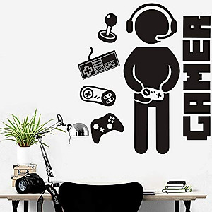 Game Wall Decals Stickers Creative Gaming Quote Poster for Boys Gift,Vinyl Peel and Stick Gamer Decor for Gamer Men's Living Room Play Room Bedroom Home Decoration (Gamer Decal)