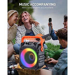 Karaoke Machine with Two Wireless Microphones, Portable Karaoke Machine for Adults & Kids, Karaoke Microphone with PA System, LED Lights, Karaoke Speaker Supports for TF Card/USB, AUX In, FM, REC,TWS