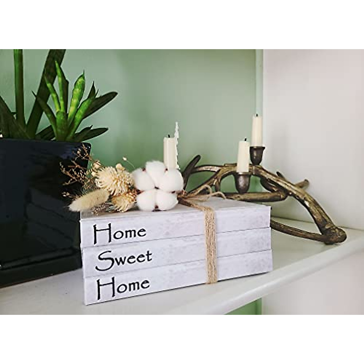 PMPX Decorative White Books, Secret Memory Box, 2 Hardcover Blank Journals Guest Book or Diary Home Sweet Home Rustic Farmhouse Décor Stacked Books for Wedding, Entry Way Table, Living Room Tables