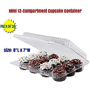 pack of 24 mini 12 Compartment Cupcake Container mini Cupcake Boxes Hinged Lid- with Superior Strong 12 Compartment Cupcake box plastic disposable mini Cupcake Container s 12 count