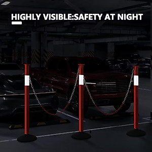 4 Pack Traffic Delineator Post Cones with Weighted Base & Reflective Collars, Adjustable Orange Traffic Safety Barrier with Plastic Chains for Parking Lot Driveway Road