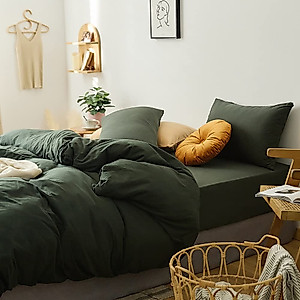 AMWAN Olive Green 4 PCS Bedding Set 【1 Queen Duvet Cover + 2 Standard Queen Pillowcases + 1 Queen Fitted Sheet】