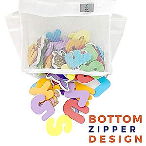 Bathtub Toy Organizer with 4 Suction Sticker Hooks, Two Side Pockets Bottom Zippered, Large Opening and Greater Capacity ​
