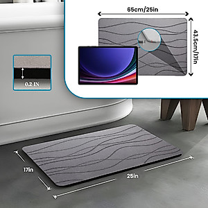 Zest Of Moringa 25x17inches Bath Stone Mat - Non-Slip Fast-Drying Mat for Kitchen Counter & Bathroom Floor - Super Absorbent Diatomaceous Earth Shower Mat - Elegant Stone Bath Mat - Gray
