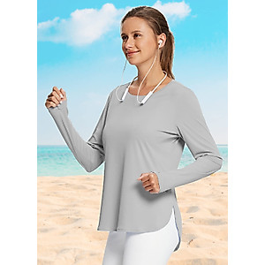 BALEAF Women's Sun Shirts UPF 50+ Long Sleeve Hiking Tops Lightweight Quick Dry UV Protection Outdoor Clothing Grey M