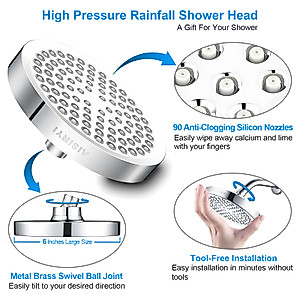 AISINYI High Pressure Rainfall Shower Head, 6 Inches Luxury Modern Showerhead with Perfect Adjustable Replacement, Removable Restrictor, Easy Installation for Your Bathroom Shower Heads(Chrome Plated)