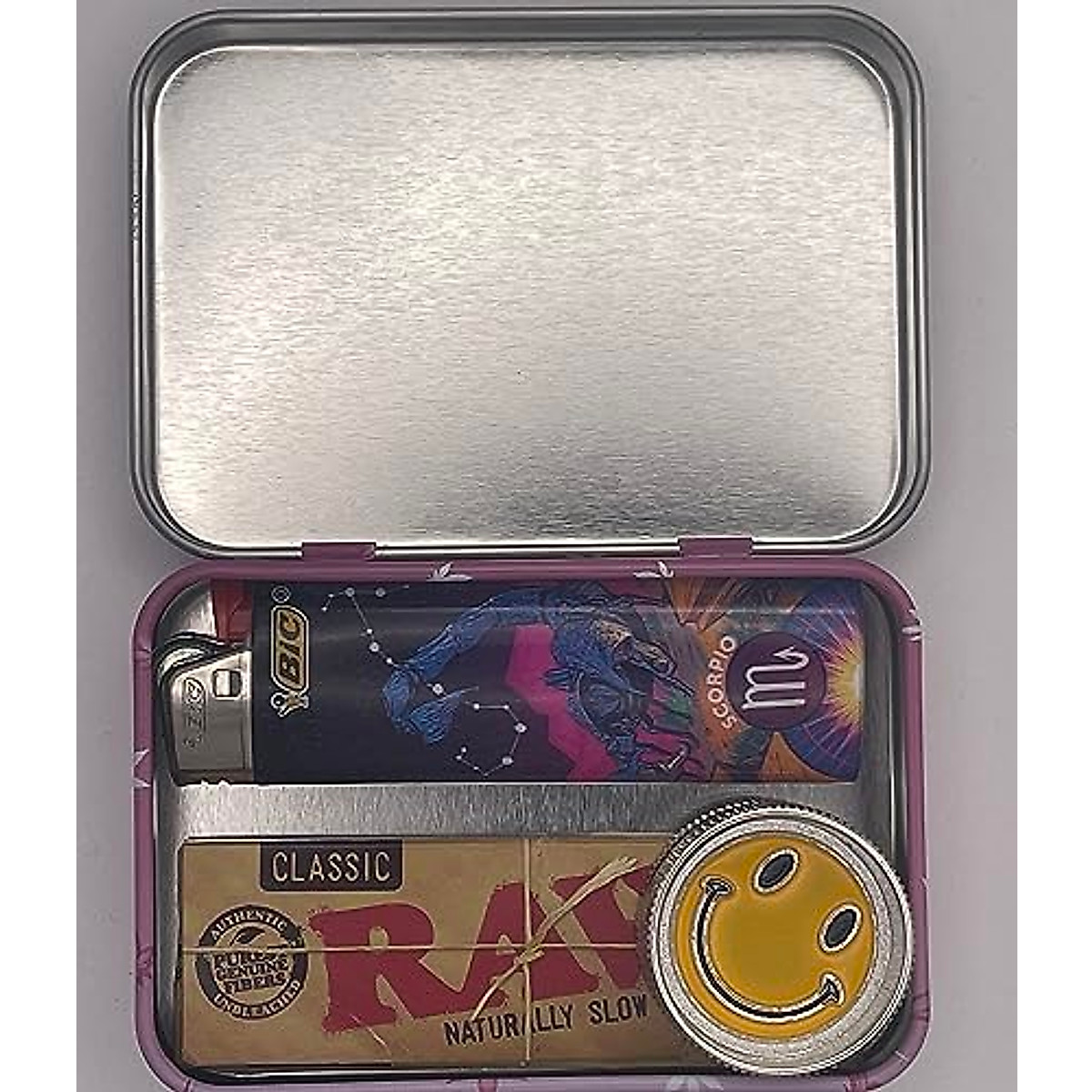 Favela420- Rolling Tray Metal Mini Stash Box FlowerPuff -Tin Can- Lighter Case
