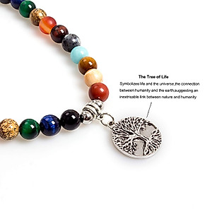 PWMENLK 108 Mala Beads Meditation Necklace 7 Chakra Buddhist Prayer Beaded Bracelet Tree of Life Pendant Necklace Healing Stone Yoga Necklace Women Men Bracelets(solar system)