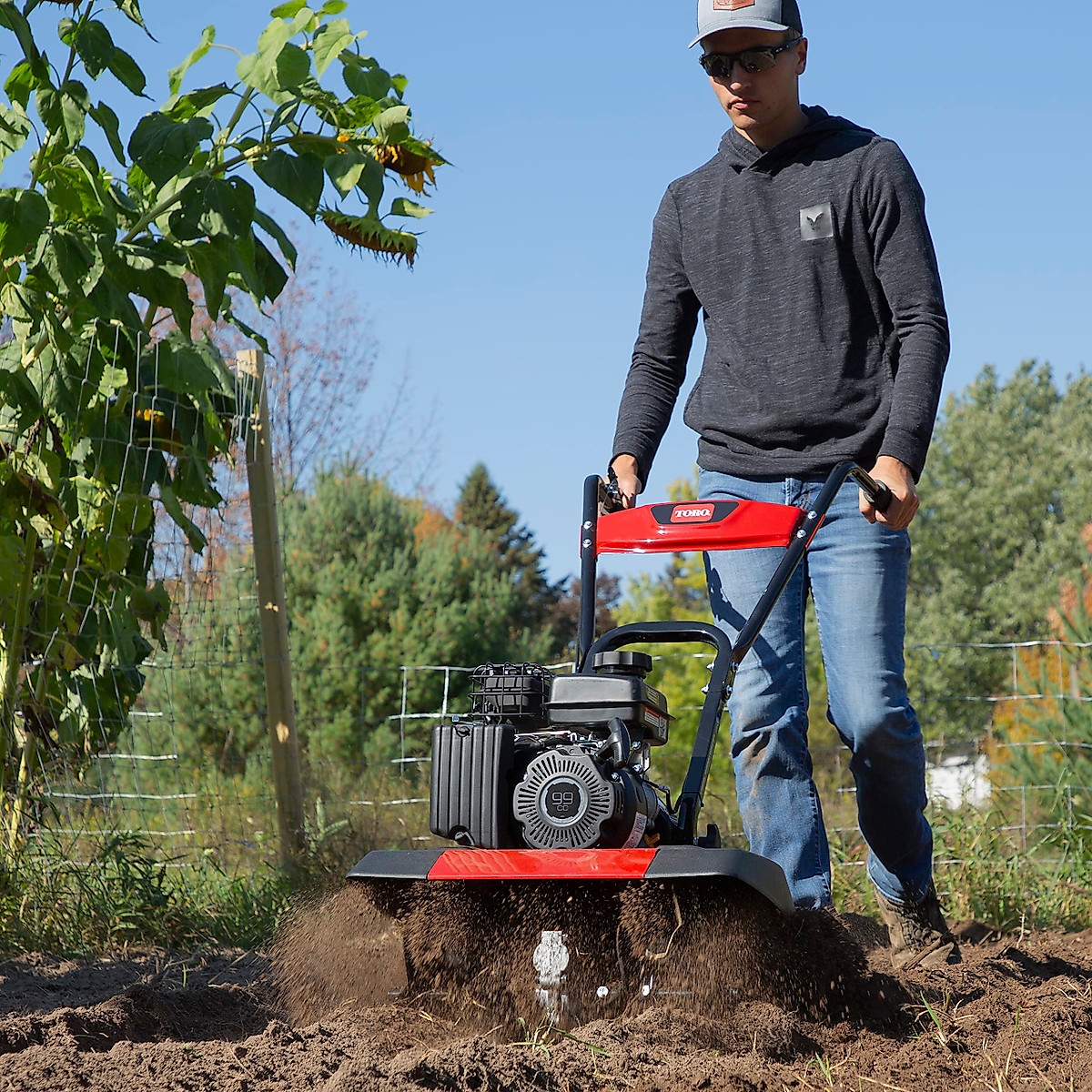 Toro Compact Front Tine Tiller, 99cc 4-Cycle Engine, 11, 16 or 21 Inch Adjustable Tilling Width, 11" Max Tilling Depth, Removable Side Shields, Model: 58604