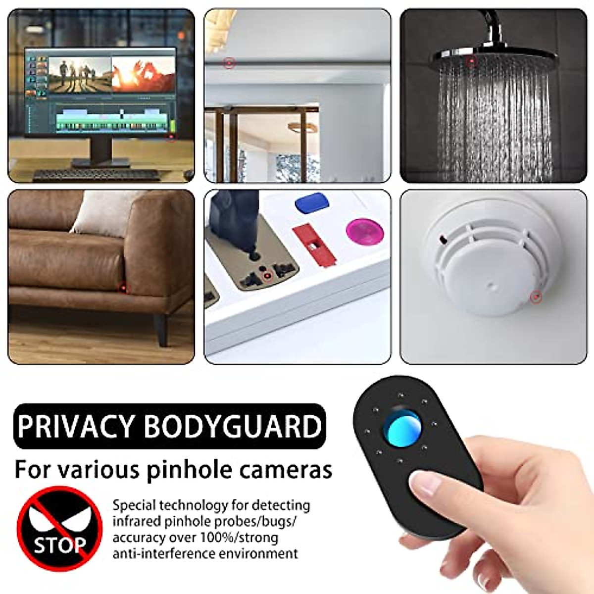 LUPAPA Camera Detector, Anti-Sneak Photo and Anti-Monitoring, for Hotel Bathroom, Scan Camera, Black