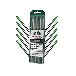 WeldingCity 10-pk Premium TIG Welding Tungsten Electrode Rod Pure (Green, EW-P) 3/32" x 7" | 10-pcs