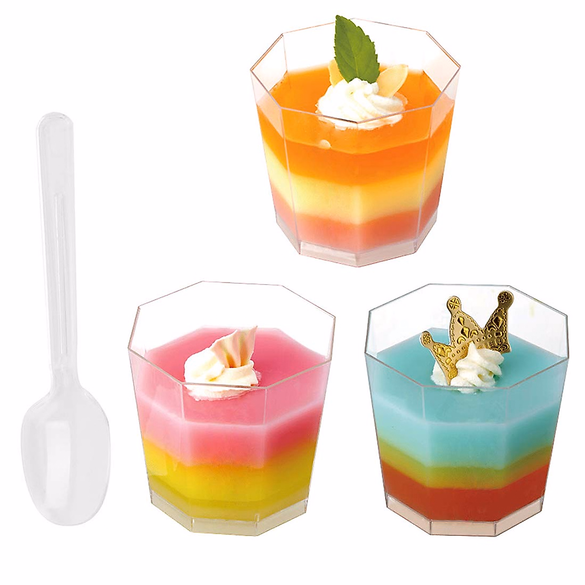 Foraineam 100 Pack 5.4 oz. Clear Plastic Dessert Cups with 100 Spoons Disposable Reusable Appetizer Cups Serving Bowl for Parties, Weddings and More