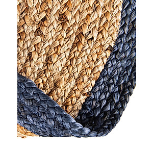 Jaipur Handloom Natural Jute Round Rug with Navy Blue Border Hand Braided Jute Area Rug for Bedroom, Living Room, Dining Room, Hallway, Kitchen, Entryway (5 Feet Round Jute Rug (60 x 60 Inches))