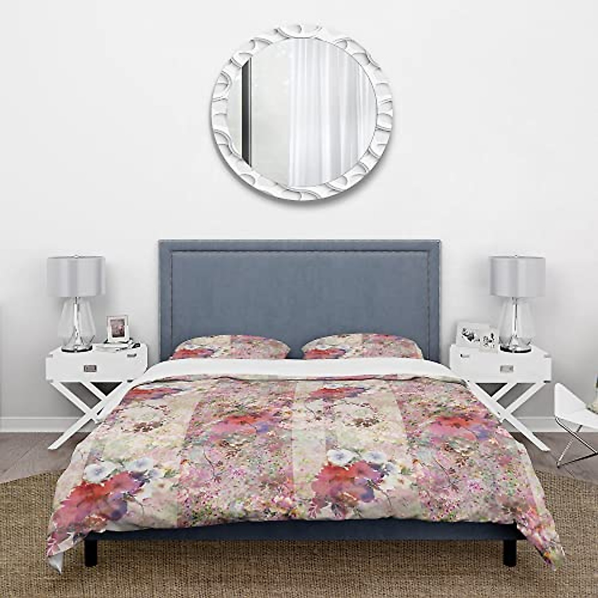 DESIGN ART Designart 'Red and White Orchids with Grunge Flowers' Traditional Duvet Cover Set Twin