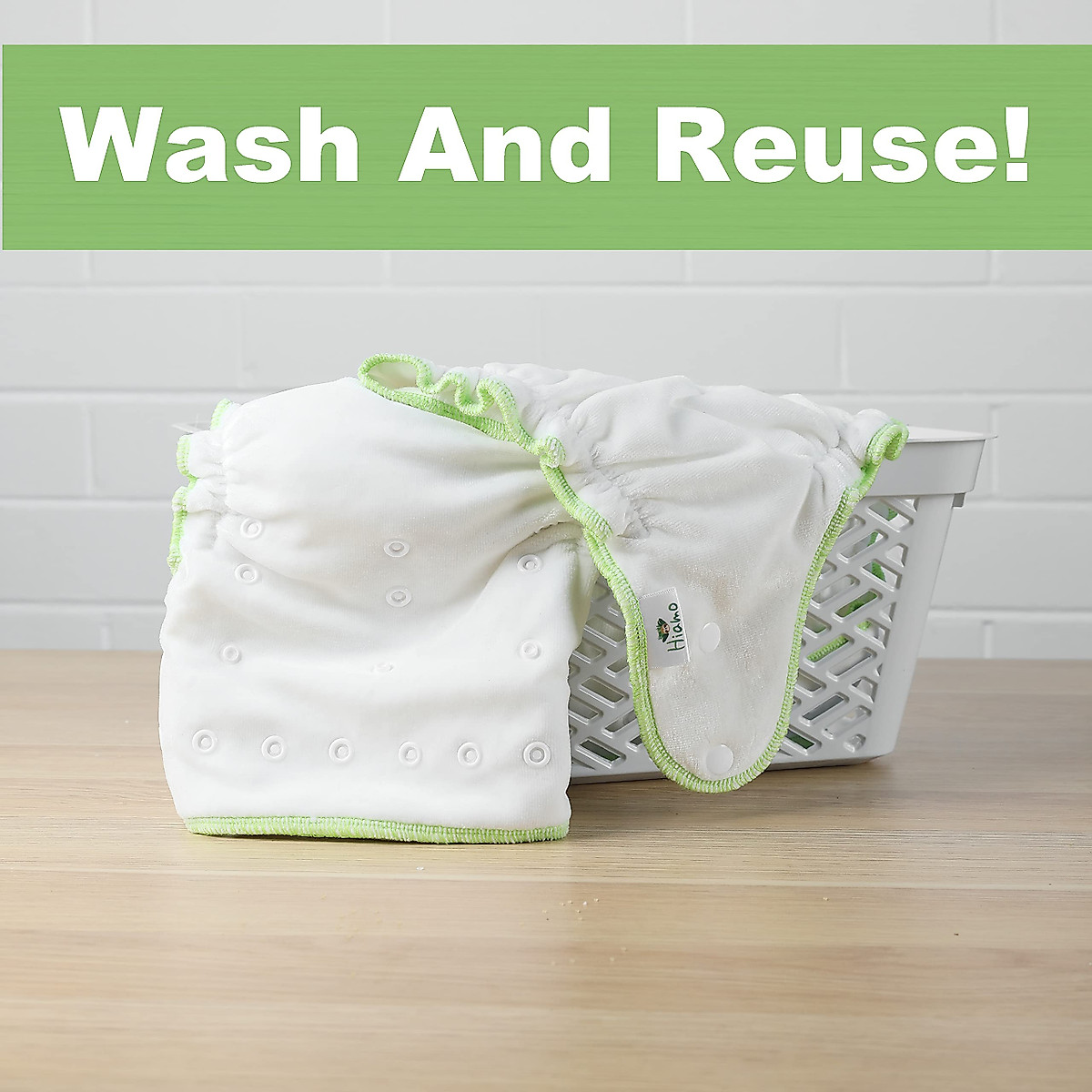 Hiamo Extra Absorbent Fitted Cloth Diapers - Overnight Cloth Diapers for Heavy Wetters - Bamboo and Cotton Blend - One Size with Adjustable Snap Buttons - Set of Two Diapers