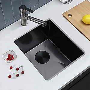 IKEBANA 15x17 Inch Black Bar Sink Undermount,Modern Kitchen Sink,Single Bowl Undermount Wet Bar Sink,Stainless Steel Small Prep Rv Kitchen Sink with Bottom Grid and Strainer,Undermount Sink