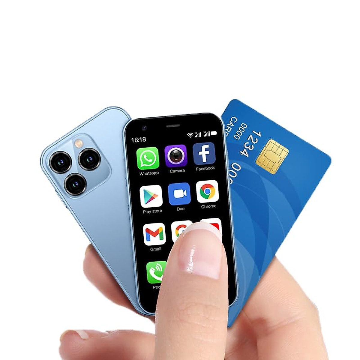 roiesvry Mini Smartphone, XS15 3.0 Inch Small Phone Quad Core 2GB+16GB 5.0MP Dual SIM 1000mAh Android Mini Phones Unlocked 3G Mobile Phone (Blue)