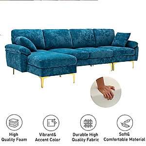 Pvillez Sectional Sofa with Chaise Lounge and Ottoman,Large Convertible Couches Set for Living Room,Plush Fabric L-Shape Couch with Golden Legs