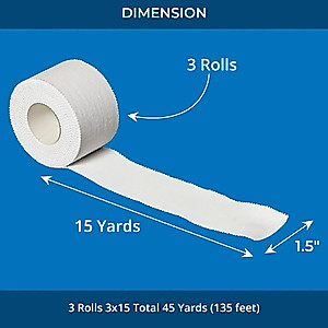 Athletic Tape – 3 Adhesive Rolls -1.5" x 15 Yards per roll-No-Sticky Residue – White Medical Tape - Sport Tape -Skin Friendly Athletic Tape for Athletes, Coaches, Amateurs (White - 45 Yards)