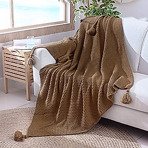 Throw Blanket for Couch, Knit Throw Blanket with Tassels, Skin Friendly, Ventilated and Breathable, Super Soft Warm Decorative Blanket for Bed, Sofa and Living Room