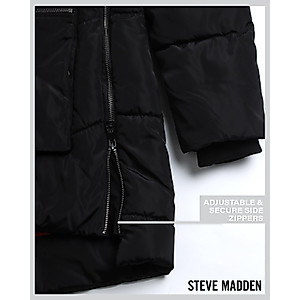 Steve Madden womens Steve Madden Women's Puffer Parka Jacket Down Alternative Coat, Black Two, Large US