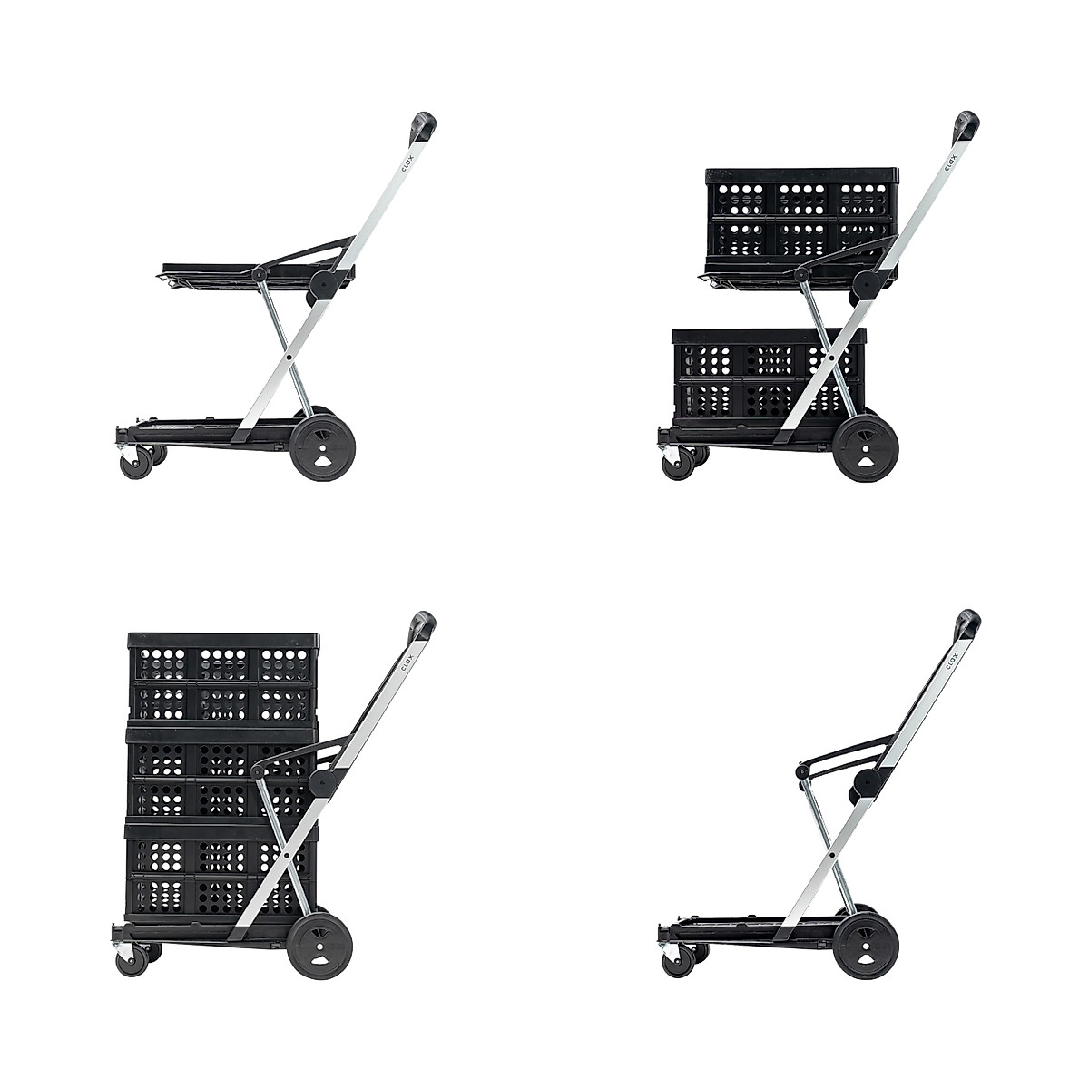 CLAX® Multi use Functional Collapsible carts | Mobile Folding Trolley | Shopping cart with Storage Crate (Black)