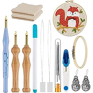 21PC Punch Needle Embroidery Kits Adjustable Punch Needle Tool, Wooden Handle Embroidery Pen, Hoops, Punch Needle Cloth, Punch Needle Kit Adults Beginner DIY Craft, Perfect Decoration and Gifts