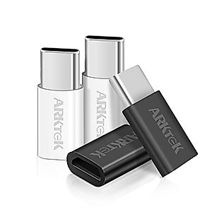 ARKTEK USB Type C Adapter, 4-Pack Micro USB Female to USB C Male Aluminum USB Type C Adapter Syncing Data Transfer and Charging Compatible with Samsung Galaxy S20 Note 10, and More (Black/White)