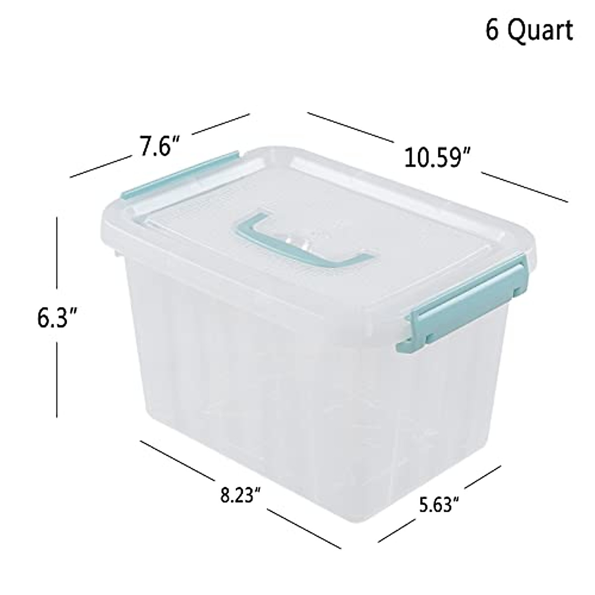 Yubine 6 Quart Small Latching Storage Box, 4 Pack Plastic Stprage Bin with Lid