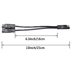 JINKAIMING SAE DC Power Y Splitter 2 Way Cable 18AWG 25cm/10inch, Polarity Reverse Adapter, SAE Outlet Expansion 1 to 2 Extension Cord with Dust Cap for Battery Charge Solar Panel Camera ATV Trailer