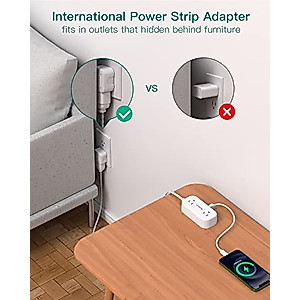 Addtam Universal Travel Adapter, Power Strip with International Plug Adapter, 2 AC Outlet and 2 USB Ports(1 USB-C PD 20W), Essentials for US EU UK AU White