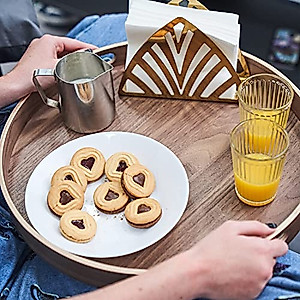 urbanplus 16.5" Walnut Large Round Serving Tray with Handles, Large Round Ottoman Tray, Bed Tray, Wood Serving Tray for Eating, Food, Coffee, Breakfast, Afternoon Tea, Decoration