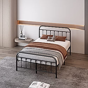 NEW JETO Classic Black Carbon Steel Bed Frame - Structurally Stable Thicken and Bold Metal Bed Frame with Headboard, Strength Bearing Platform Bed Frame Suitable for Bedrooms, Hotel and Resort
