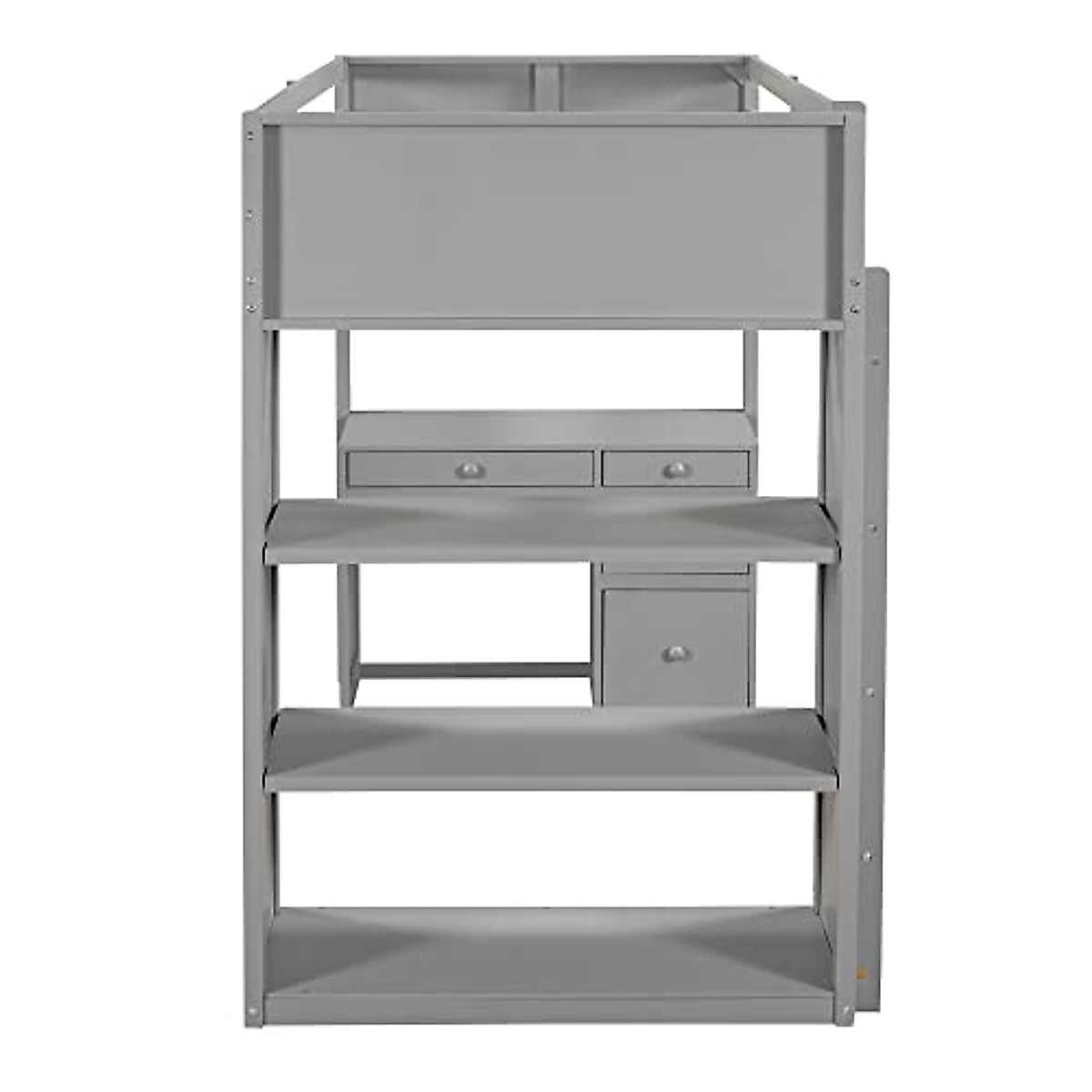 DEYOBED Twin Size Wooden Loft Bed Frame with Desk, Storage Drawers, Open Shelves, and Ladder - Maximizing Bedroom Space with Practical Furniture for Kids and Teens