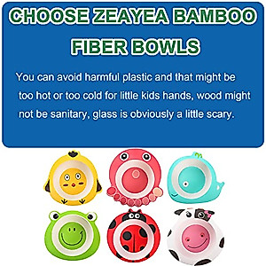 ZEAYEA 6 Pack Bamboo Kids Bowls, 12 Oz Durable Animal Shape Bowls for Kids Children, BPA Free Reusable Snack Bowl, Dinner Tableware for Serving Soup, Cereal, Pasta, Ice Cream