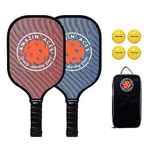 Amazin' Aces Carbon Fiber Pickleball Paddle Set in Blue and Pink - 2 Pickleball Rackets with Carbon Fiber Face and Polymer Core, 4 Outdoor Balls, and 1 Carry Bag