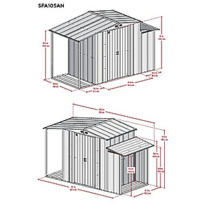 Arrow Sheds 10' x 5' Galvanized Steel 3-in-1 Pad-Lockable Outdoor Utility Storage Shed, Anthracite